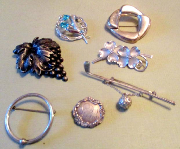Seven Vintage Sterling Silver Pins