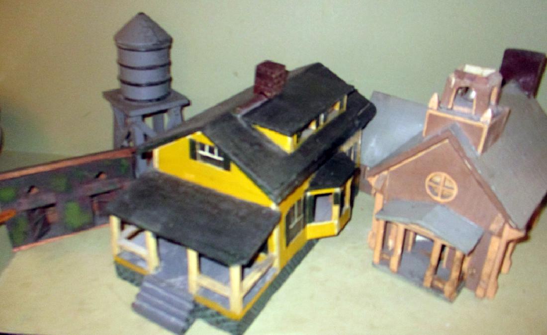 Lot of Four Handmade Wood Train Set Buildings