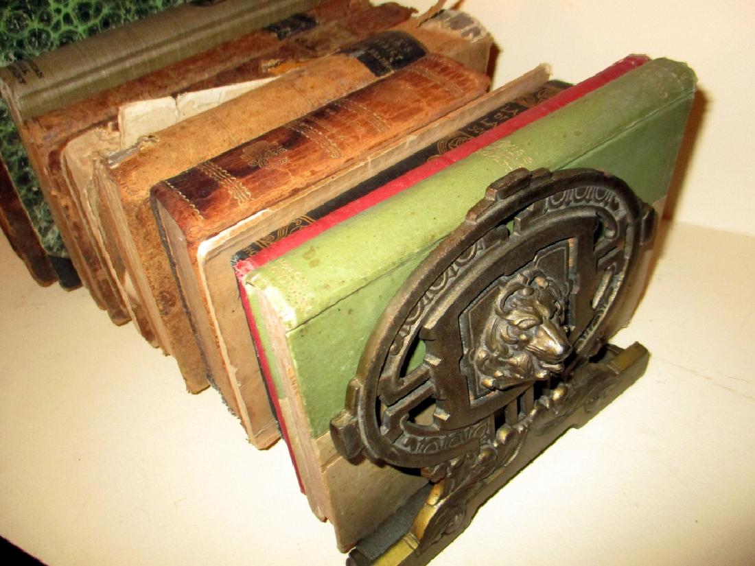 Bronze Sliding Book Stand W/ Ten Old Books