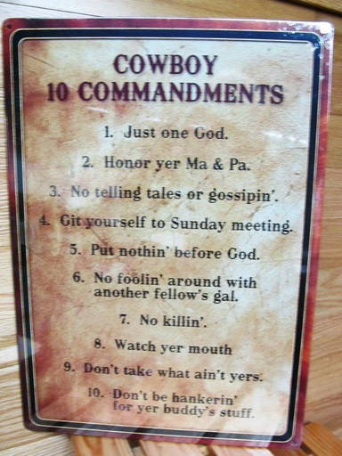 Tin Sign 12"x17" Cowboy 10 Commandments ~ Rolled Edges