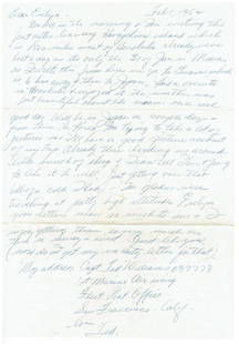 February 17th 1953 Letter From Ted Williams