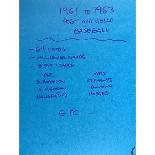 64 1961 1963 Post Cereal/jello Baseball Cards