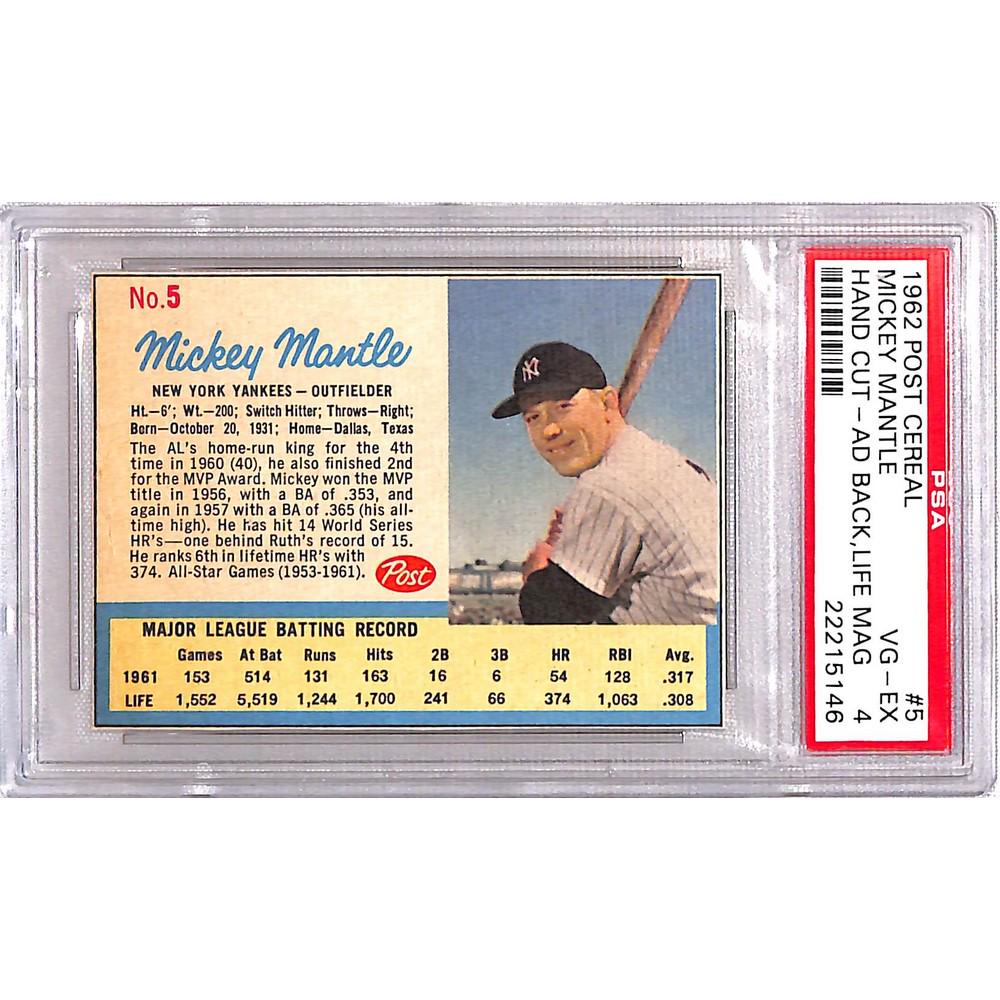1962 Post Cereal Mickey Mantle Psa 4
