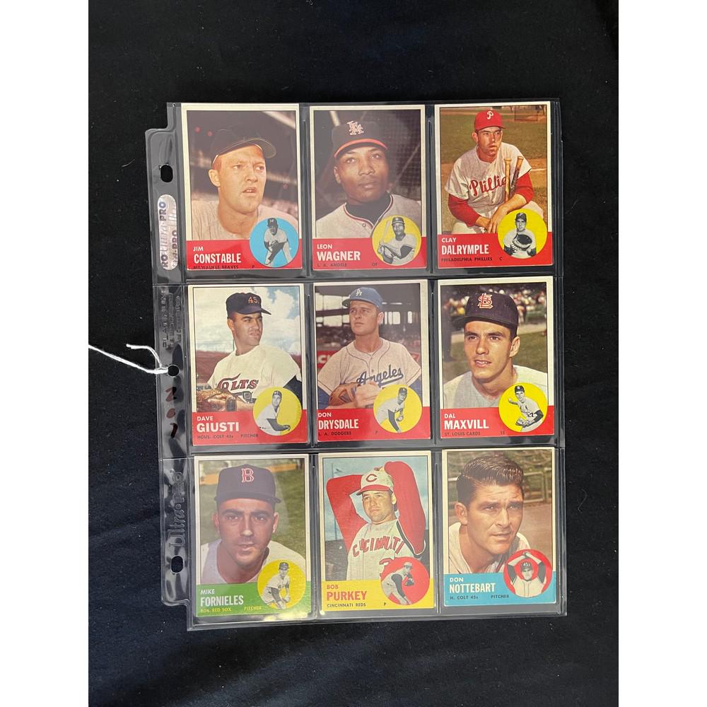 (9) 1963 Topps Baseball Cards With Hof Auction