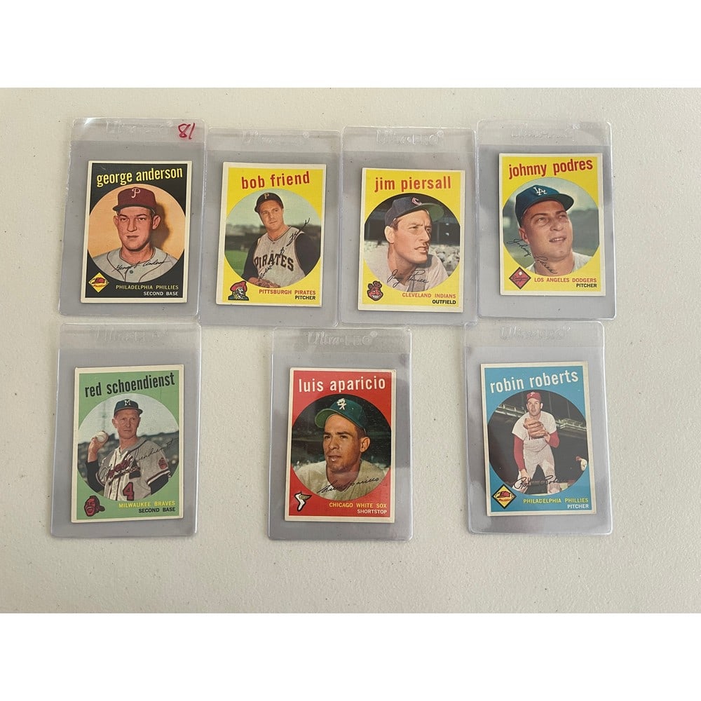 (7) 1959 Topps Baseball Crease Free Cards Auction