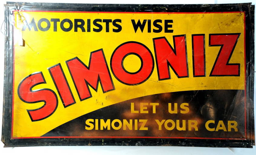 Yellow, Red And Black Simonize Tin Sign With Red