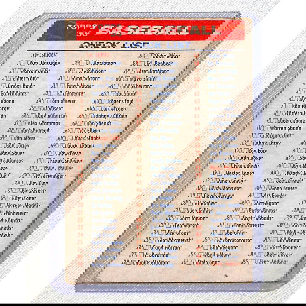 1956 Topps Baseball Checklist Auction