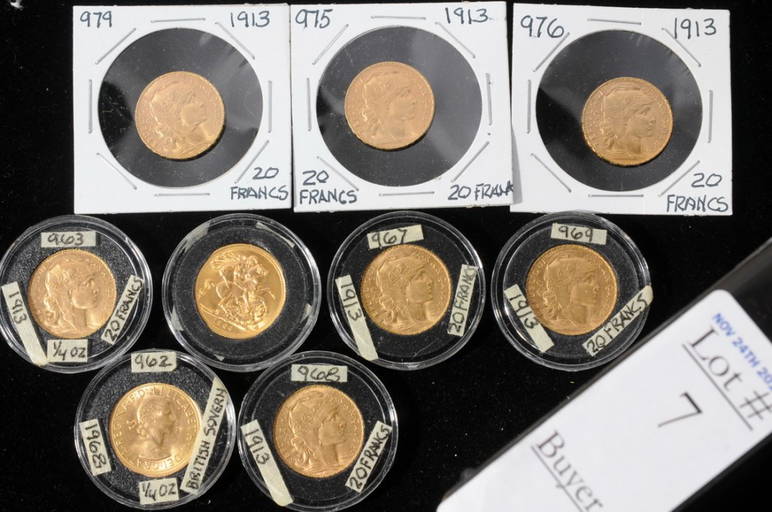 Collection Of 9 Foreign Gold Coins Including 2 Briti