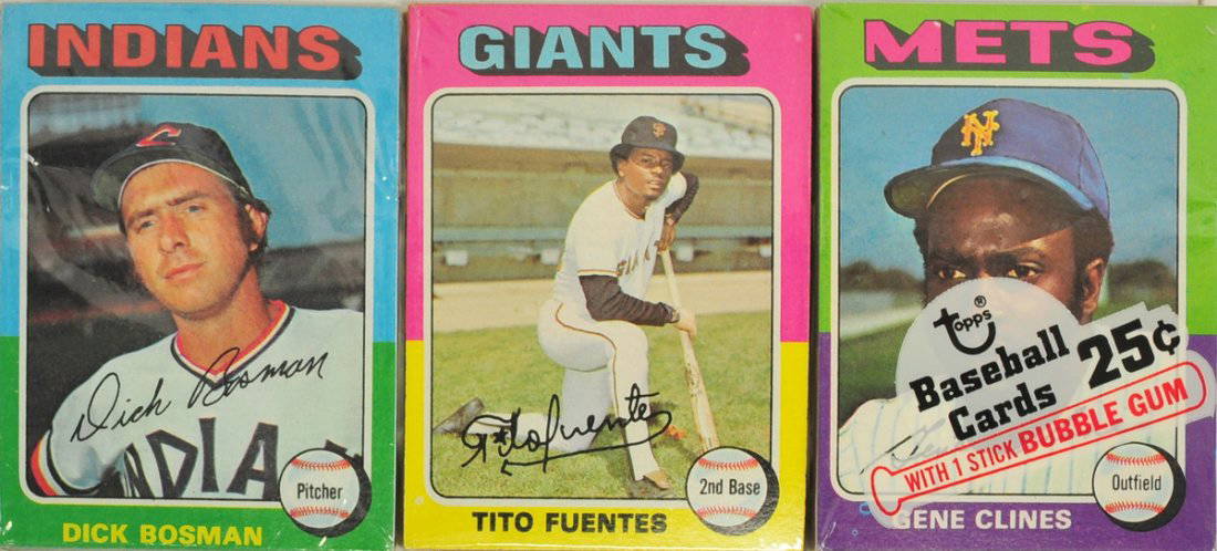 Three 1975 Topps Unopened Baseball Cello Packs
