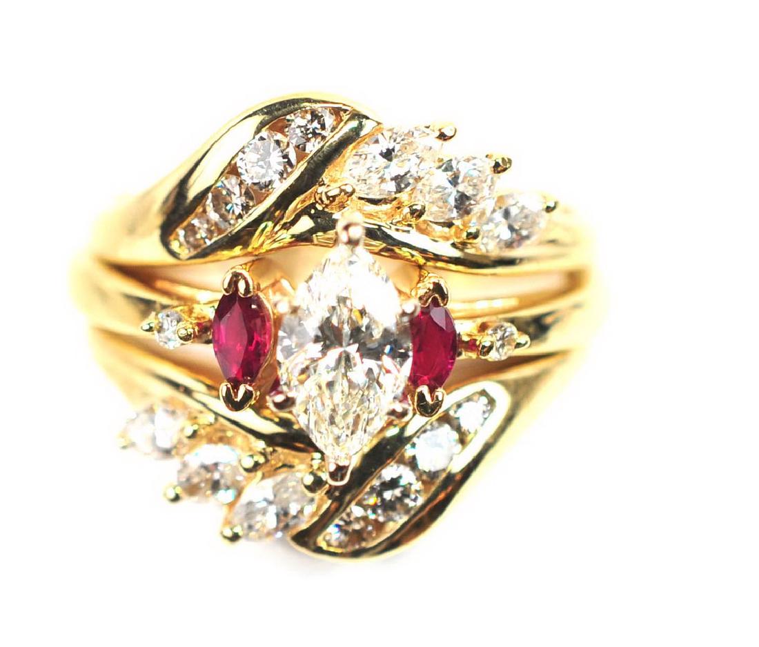 Ladies 14K Yellow Gold Diamond Ruby Ring & Wrap