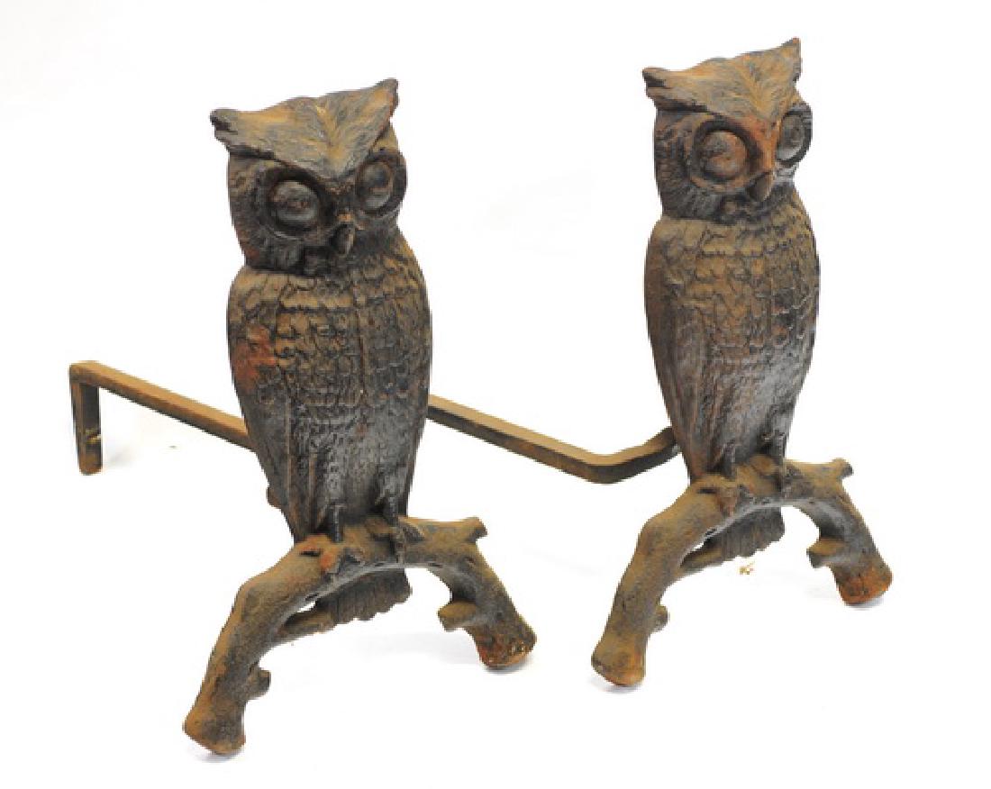 Pair of Antique Owl Andirons