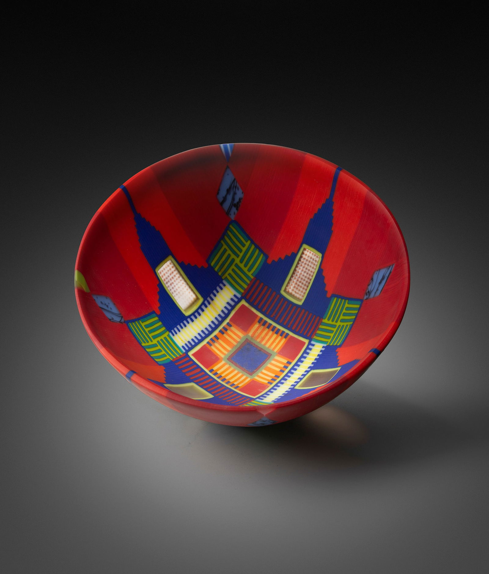 Douglas Randall Red Temple Mandala Glass Vessel Art Auction