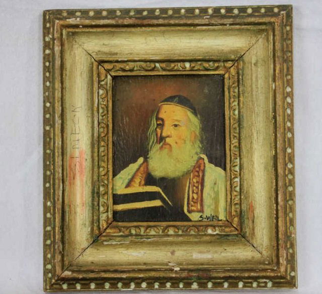 Judaica Oil Painting On Board Study Of A Rabbi