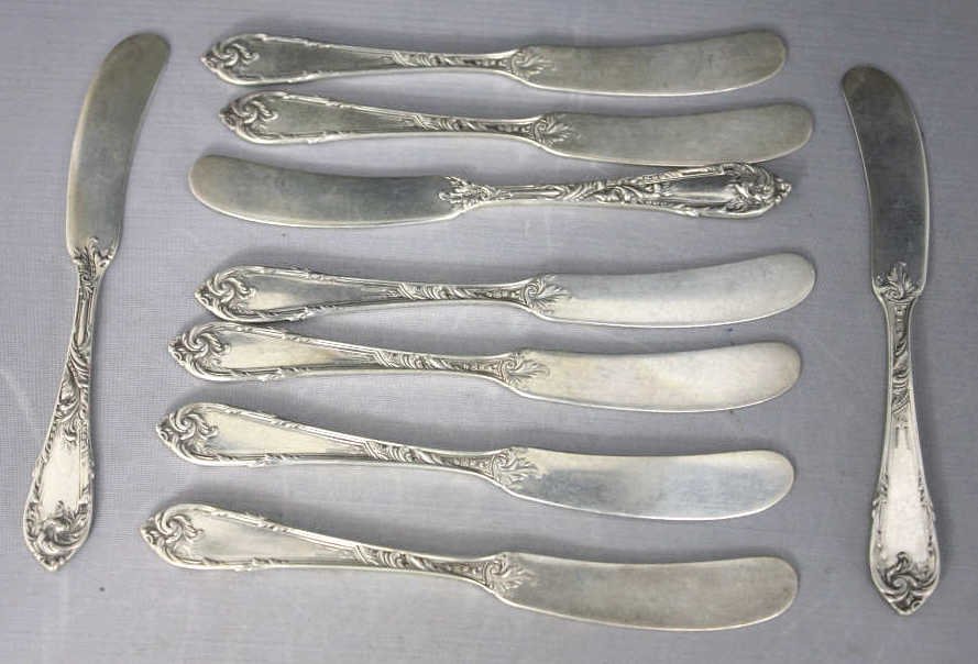 9 Antique Sterling Silver Butter Knives