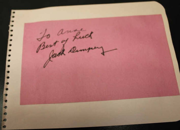 Inscribed Jack Dempsey Autograph Signature