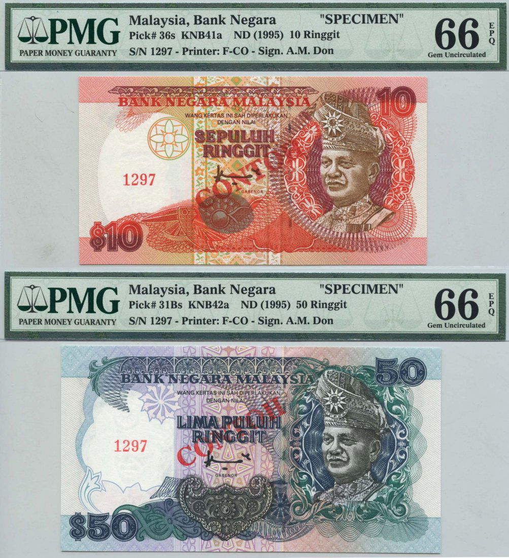 MALAYSIA 7th Series: RM10 & RM50 Specimen note