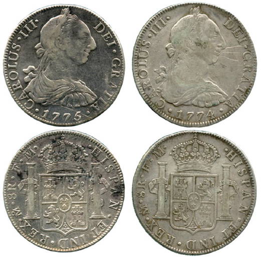 Mexico Carolus Iii: Silver 8 Reales 1774 And 1775