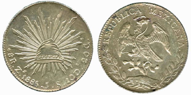 1858 Go Pf Mexico Silver 8 Reales Cap & Rays Au Details