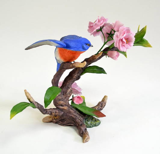 Boehm Porcelain Bluebird With Cherry Blossoms
