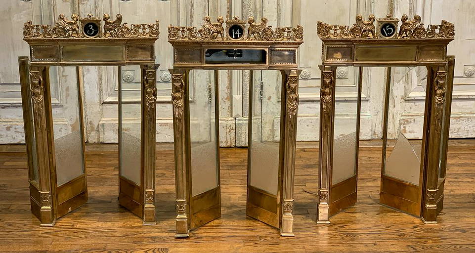 3 Antique Gilt Bronze Bank Teller Windows