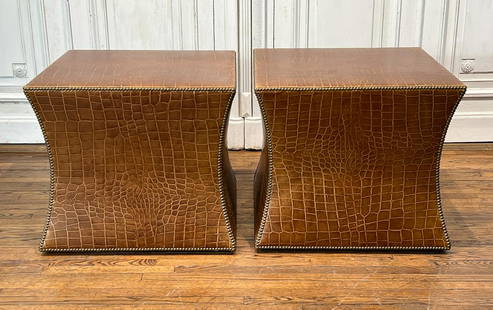 Pair Of Alligator Leather Tables