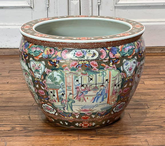 Rose Canton Style Porcelain Fish Bowl Planter