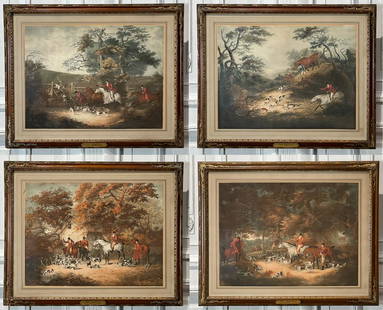 Four Fox Hunting Scene Aquatint Prints