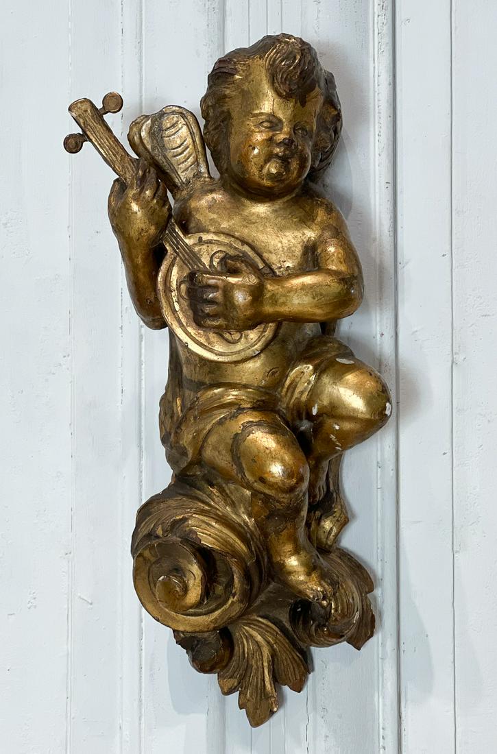 Antique Italian Giltwood Putto Figure