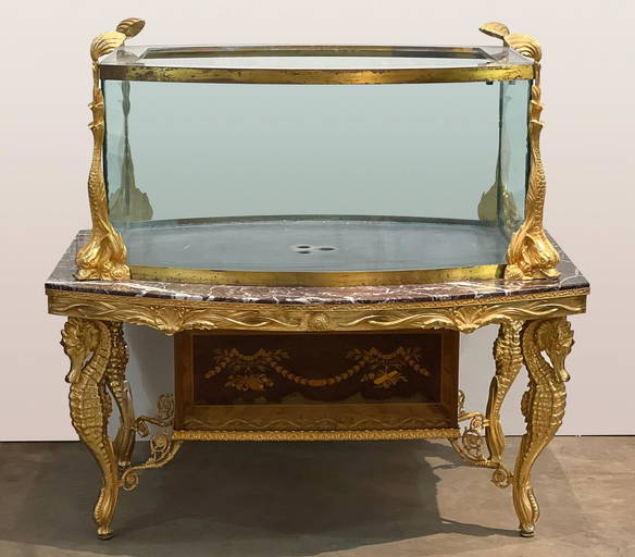 Large Gilt Bronze Aquarium On Marble Table