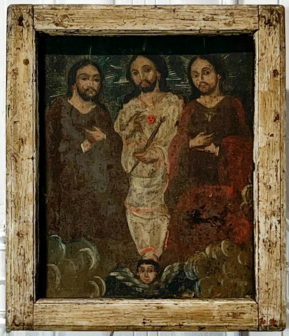 Antique Spanish Colonial Trinity Retablo