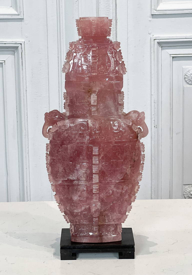 Large Chinese Rose Quartz Temple Jar Auction