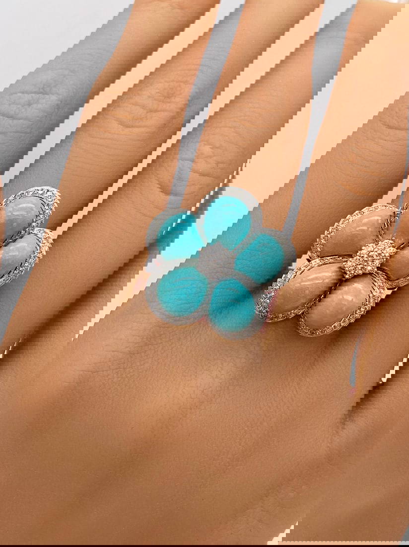 Turquoise And 18k Flower Ring Auction