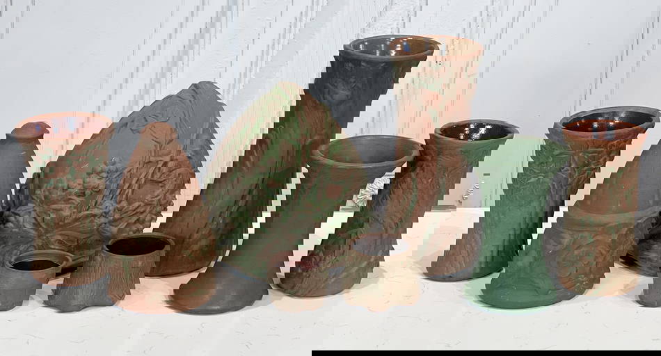 Eight Peters And Reed Art Pottery Vases