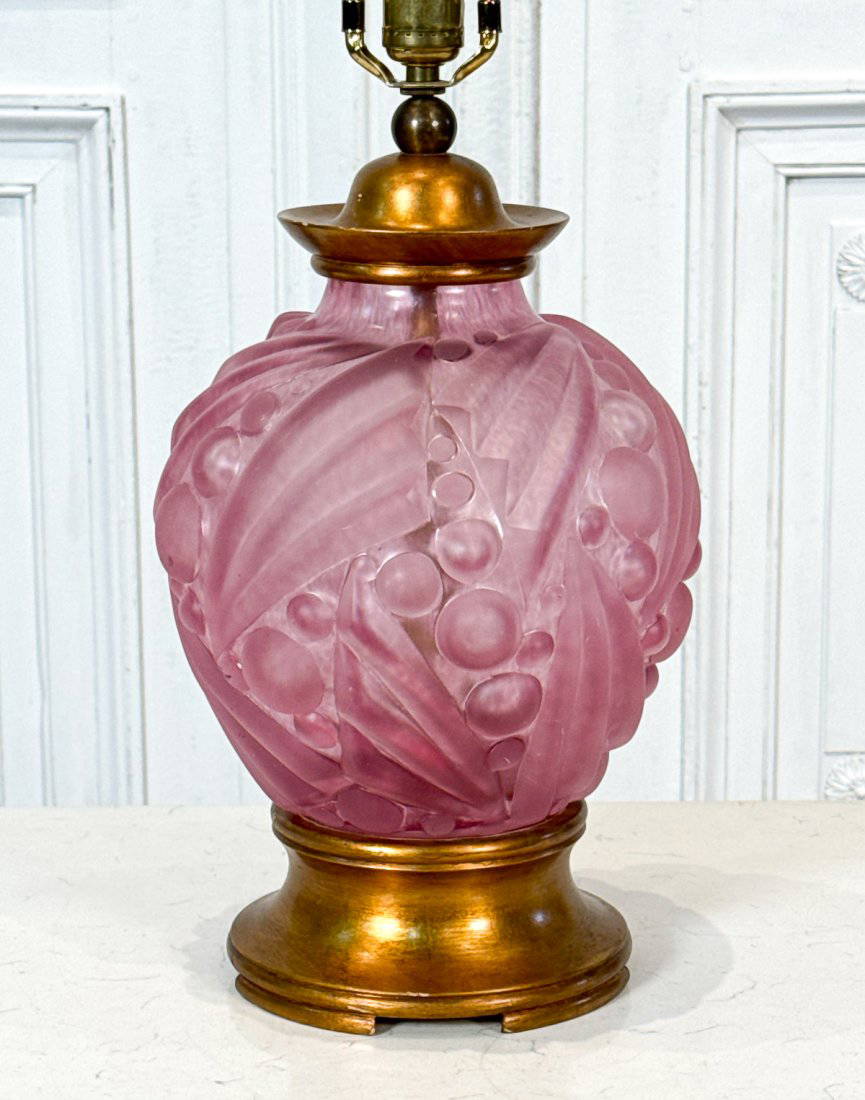 French Art Deco Pink Glass Table Lamp Auction