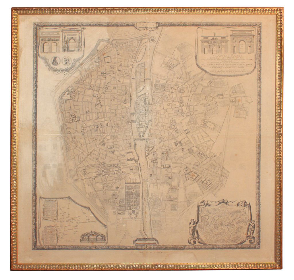 19 Century Map Of Paris In Gilt Frame