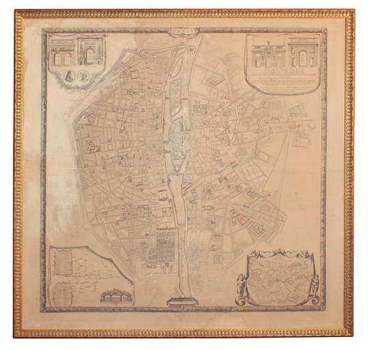 19 Century Map Of Paris In Gilt Frame