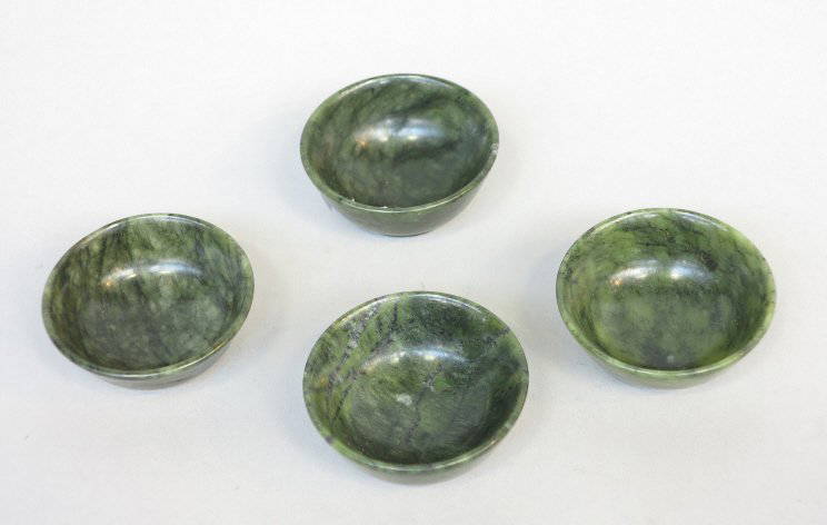 Set Of Four Small Chinese Spinach Jade Bowls