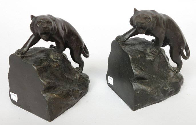 PAIR BRONZE TIGER FIGURAL BOOKENDS - Oct 07, 2012 | Braswell Galleries ...