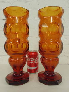 Pair Of Amber Glass Tall Vases