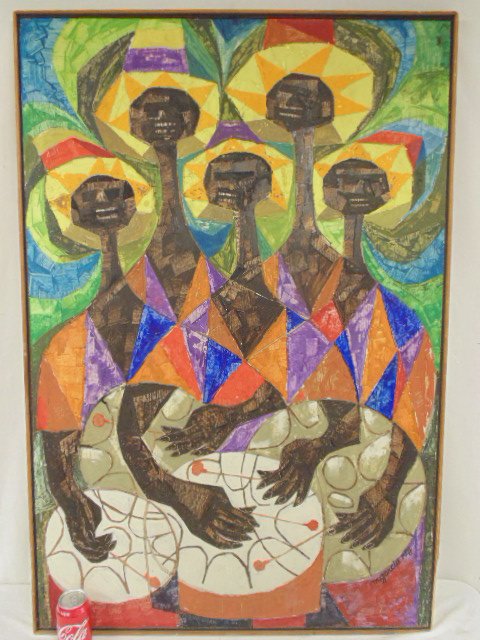 Painting, 5 Figures With Drums, Manuel Garcia Rey