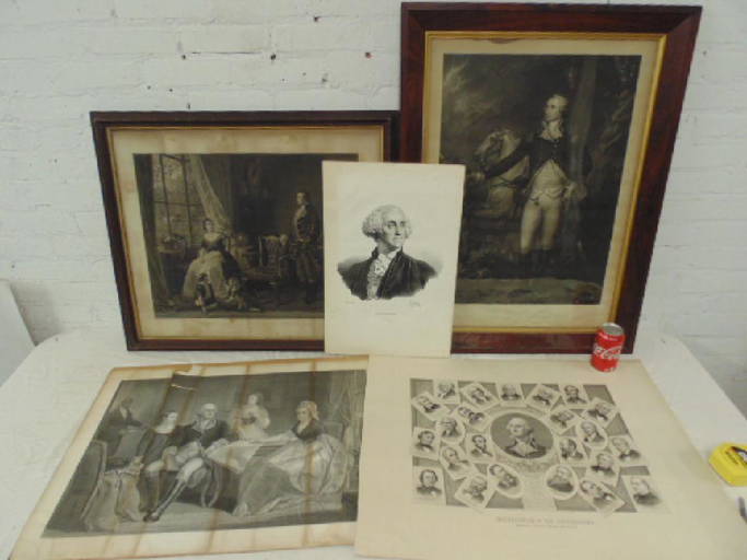5 Assorted George Washington Engravings & Lithographs,