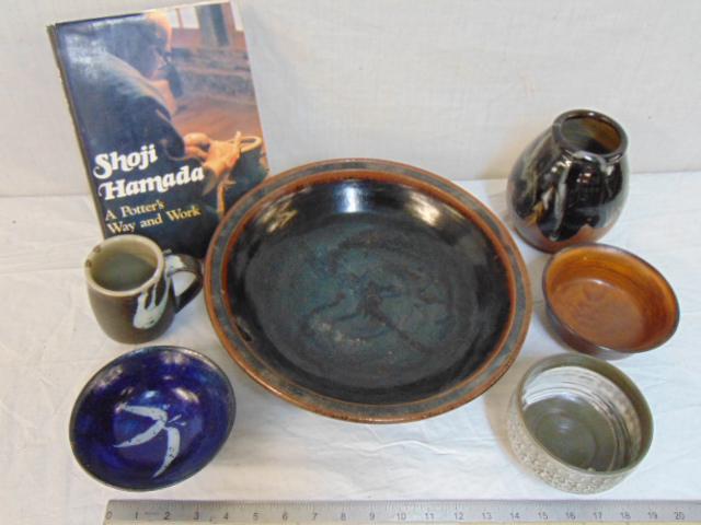 Japanese Pottery, Shoji Hamada Style Bowl & 5 Small