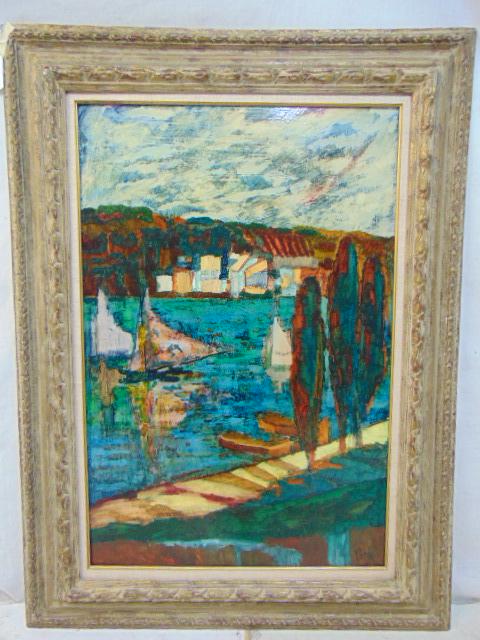 Painting, Sailboats, Donald Purdy, Oil On Masonite