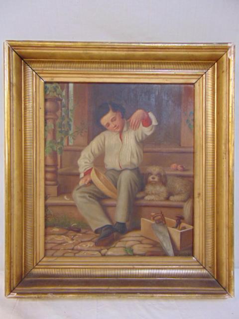 Painting, Boy With Dog, Anna Lindner, 1869, Oil On