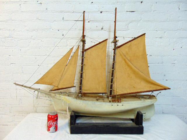 Sail Ship Model, 2 Masted Boat Model, White Painted