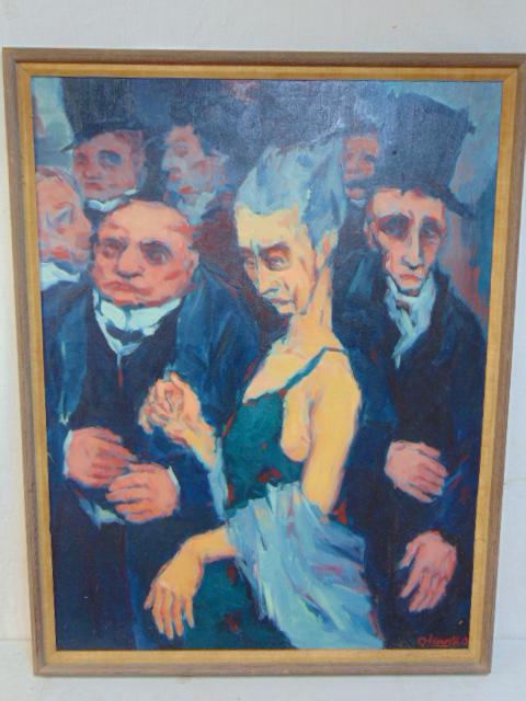 Painting, Various Figures, Signed Okun (?) 1960, Oil On Canvas, Woman ...