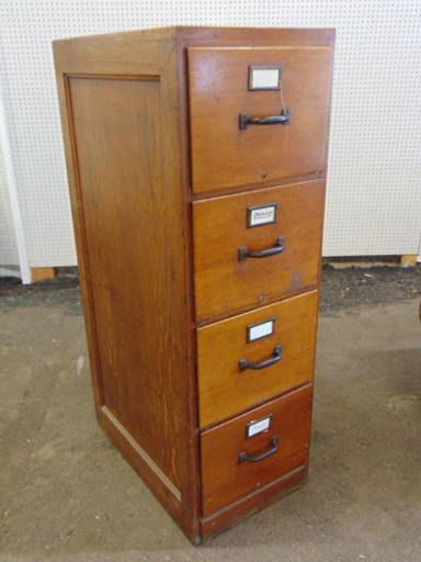 4 Drawer Oak File Cabinet, 26.5" By 17", Height Is 52"