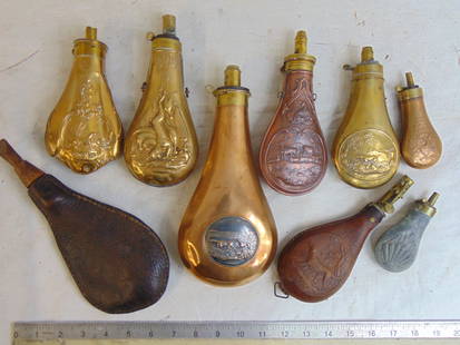 Antique Embossed Colt Eagle Revolver Powder Flask