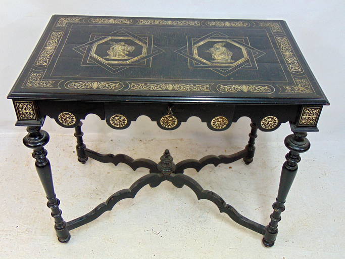 Antique ebony, bone inlaid table with drawer, late 18th or early 19th ...