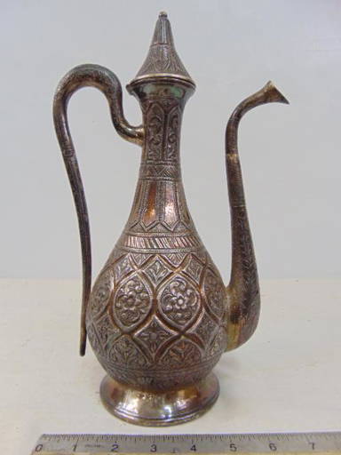 Islamic rosewater pitcher, 12" tall, touch marks and tested, 25.5 troy ...